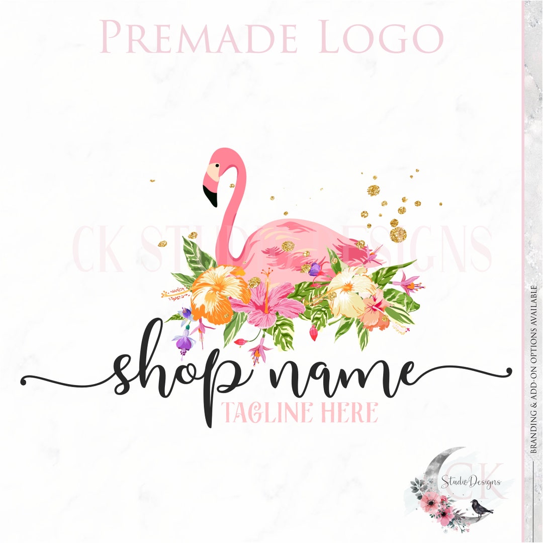 Premade Logo Watermark Flamingo Logo, Custom Logo, Premade Logo ...