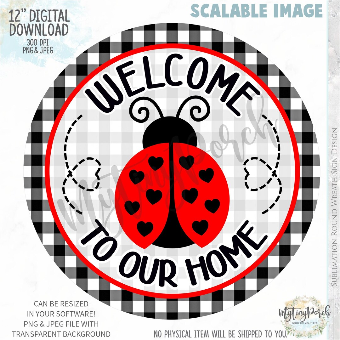 Ladybug Welcome Wreath Sign: Round PNG Sublimation Design (digital ...