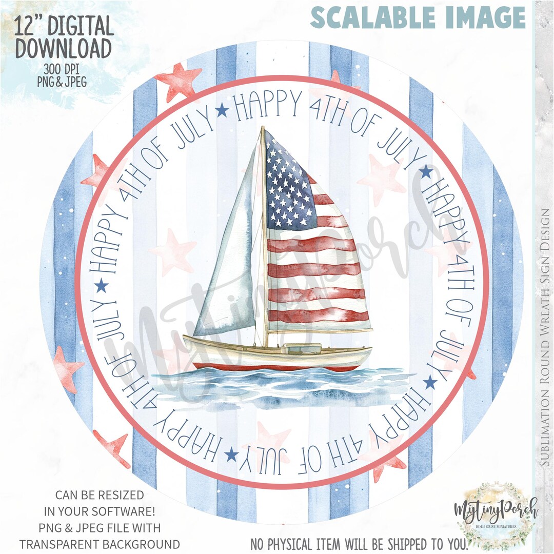 Preppy Watercolor Hello July Wreath PNG, Beach House Wreath Sign, 4th ...