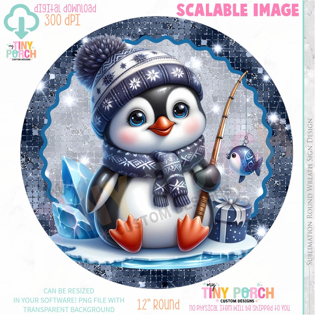 Winter Penguin Christmas Wreath Sign: Blue PNG (digital Download) - Etsy