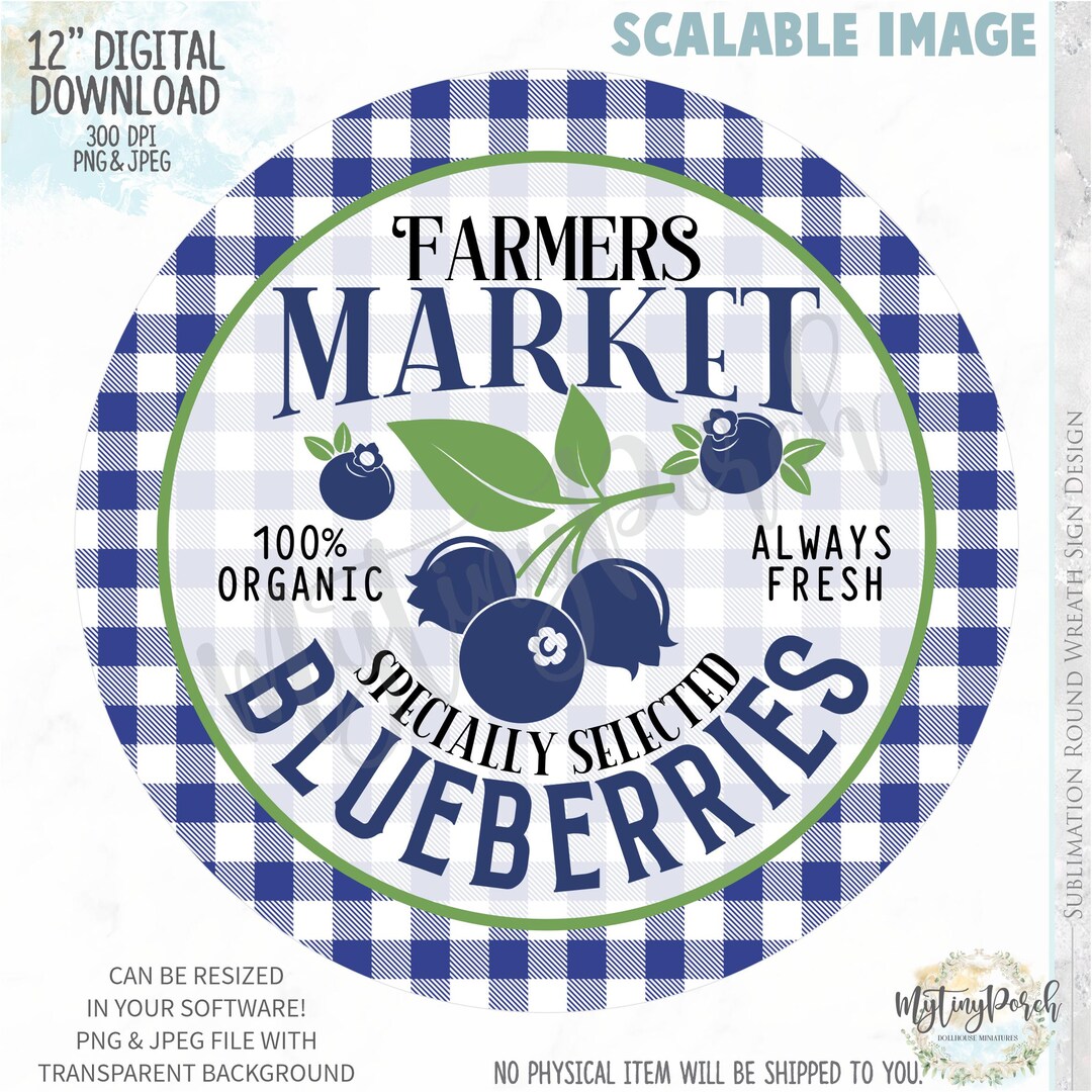 Sublimation Blueberry Png, Blueberry Wreath Sign, Blueberry Sign for ...