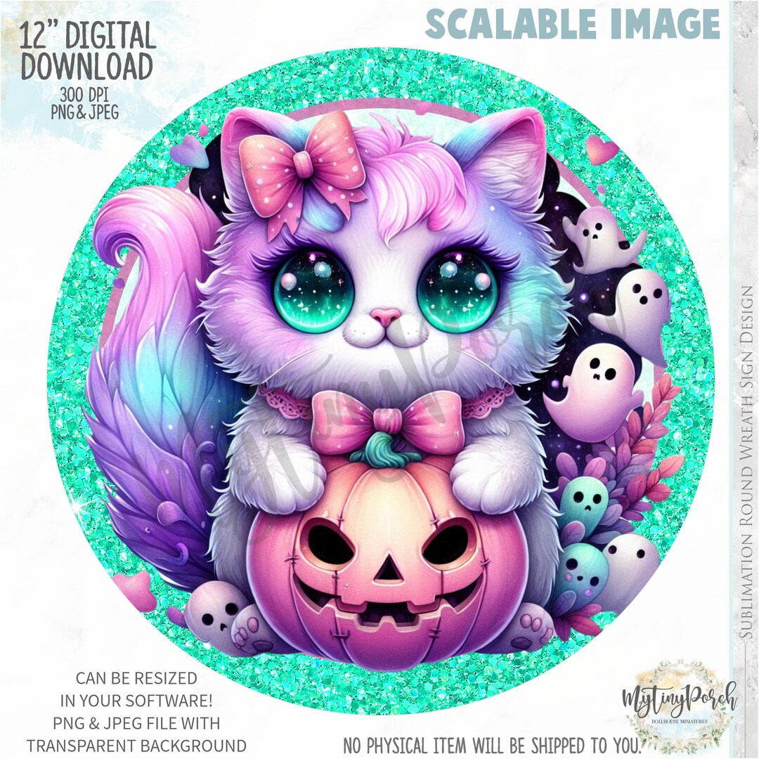 Summerween Wreath Sign PNG, Pastel Halloween Cat Wreath Sign PNG - Etsy