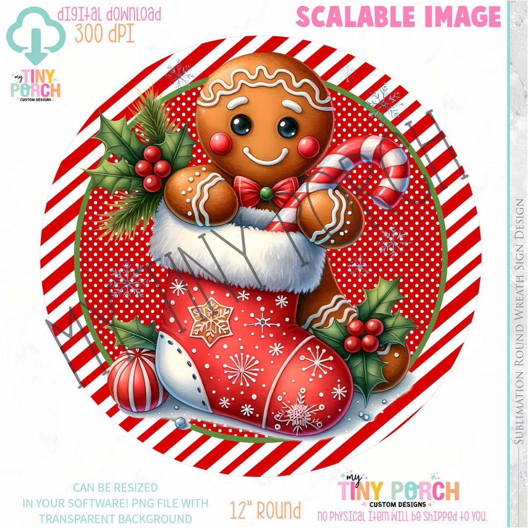 Christmas Stocking Gingerbread Man Wreath Sign PNG: 12" Metal Wreath ...