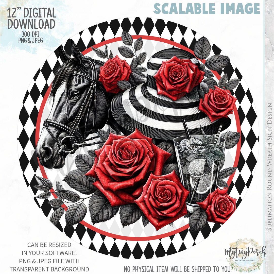 Round Horse Race Wreath Sign PNG, Derby Wreath Sign PNG, Red Roses ...