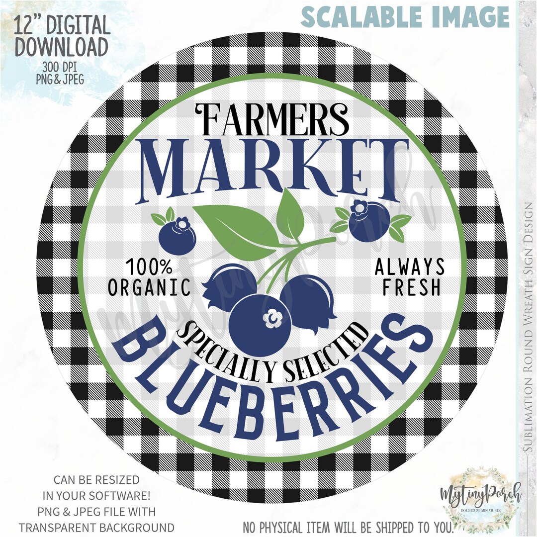 Sublimation Blueberry Png, Blueberry Wreath Sign, Blueberry Sign for ...