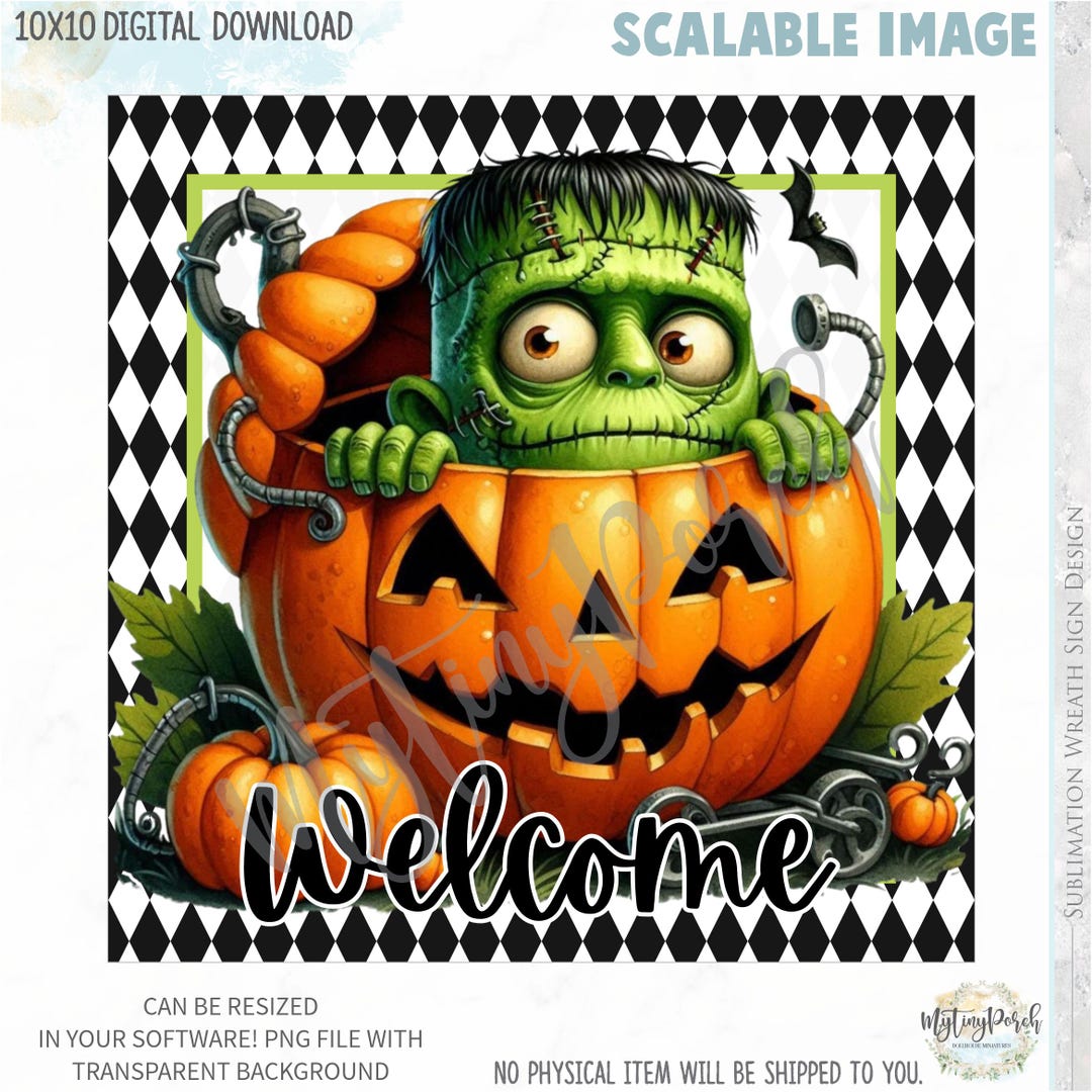 Halloween Frank Wreath Sign: 10x10 Square PNG (digital Download - Etsy