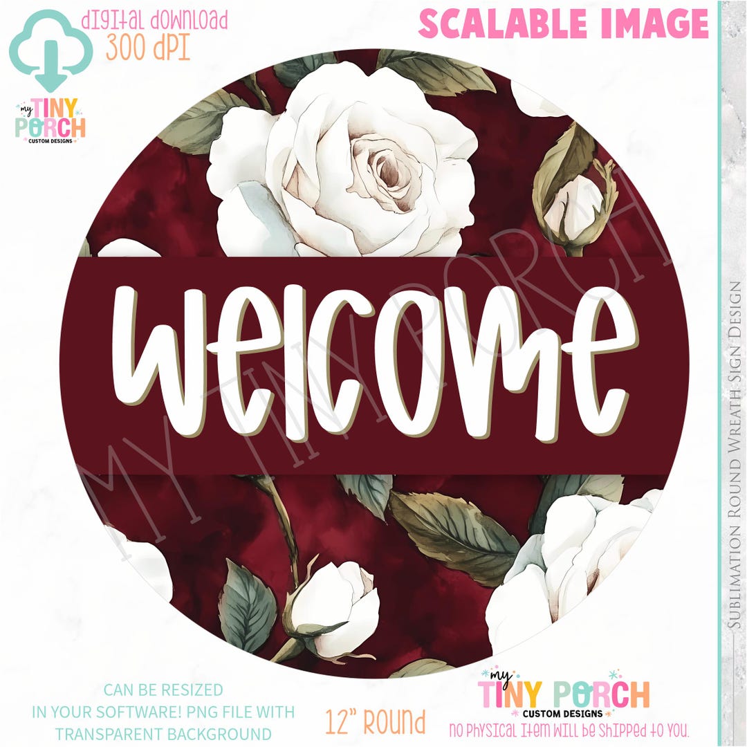 Floral Rose Welcome Wreath Sign PNG - Etsy