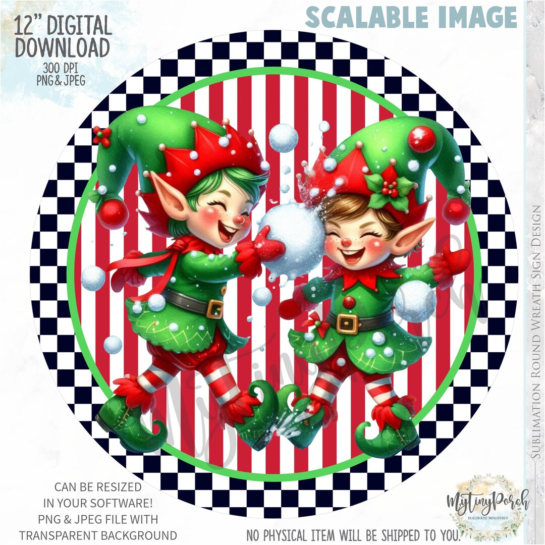 Snowball Fight Elf Wreath Sign: Christmas Sublimation (PNG & JPEG) - Etsy