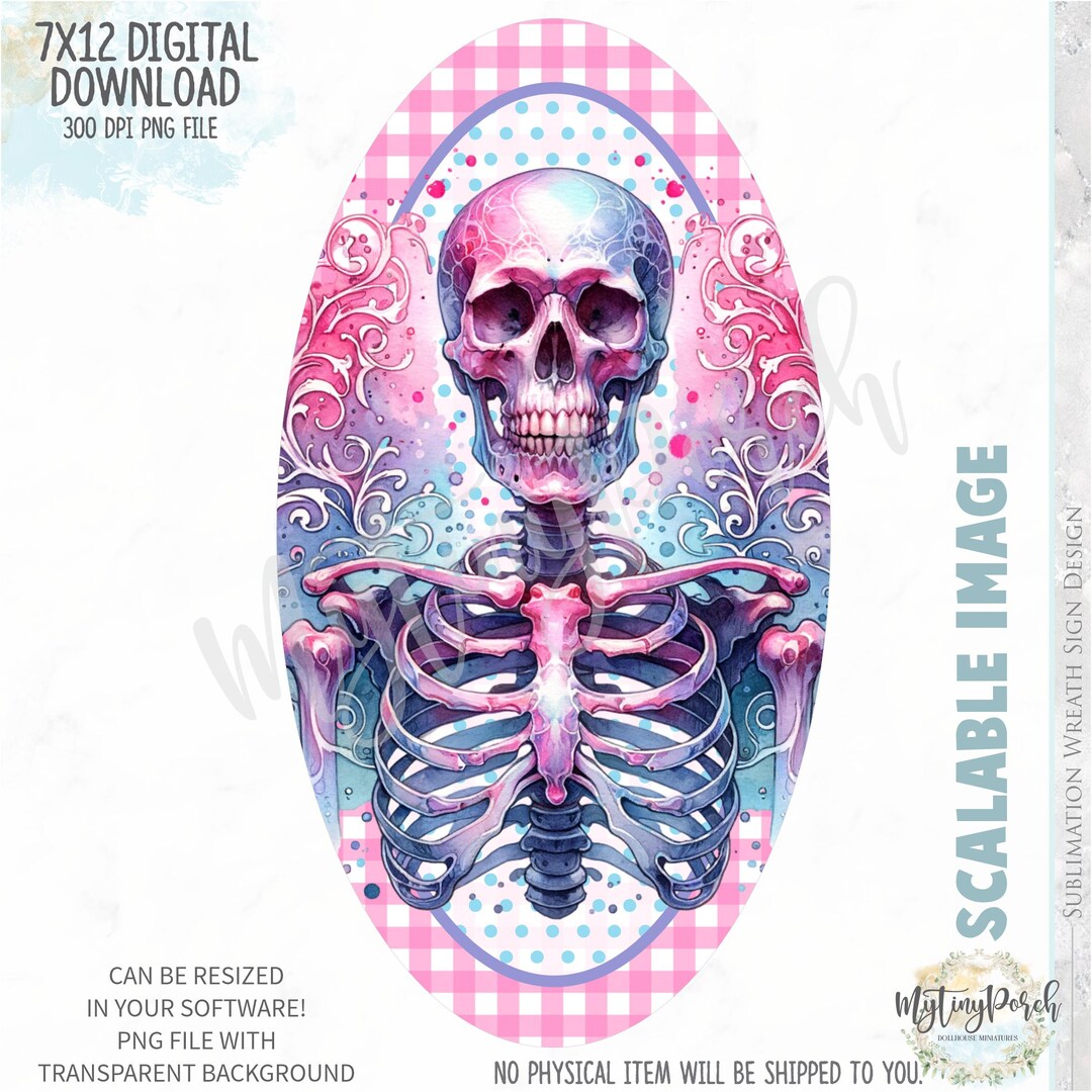 Oval Halloween Skeleton PNG Sign, Pink Halloween Wreath Sublimation PNG ...