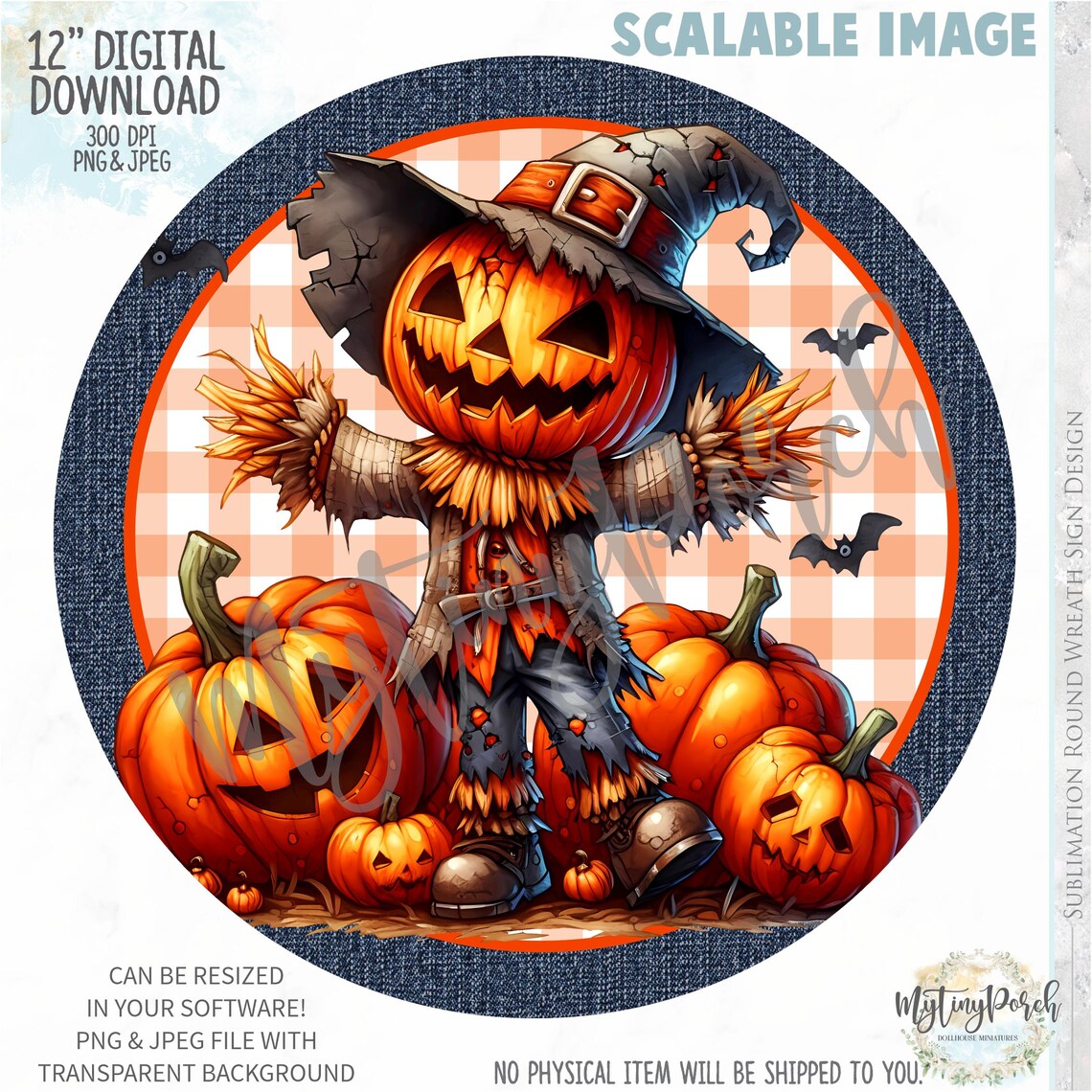 Halloween PNG Sign, Halloween Scarecrow Wreath PNG, Scarecrow ...