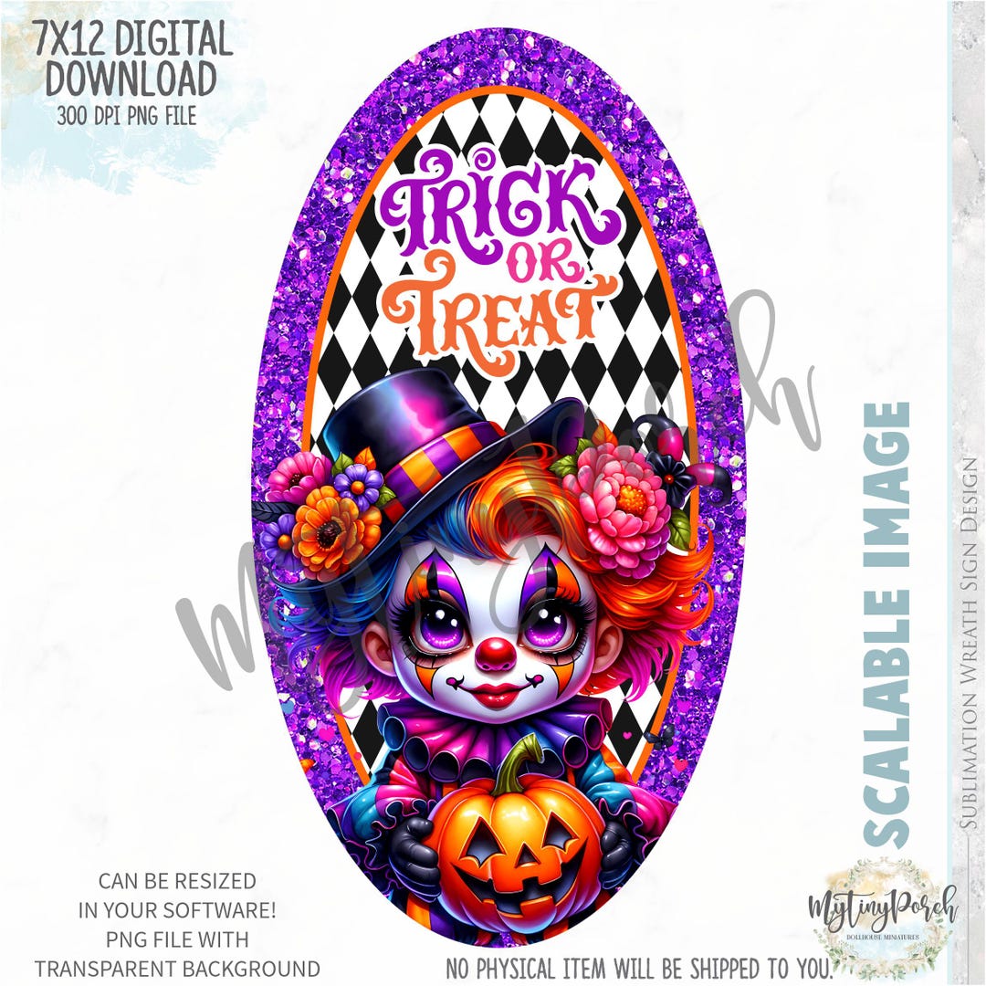 Oval Halloween Clown PNG Sign, Halloween Pumpkin Wreath Sublimation PNG ...
