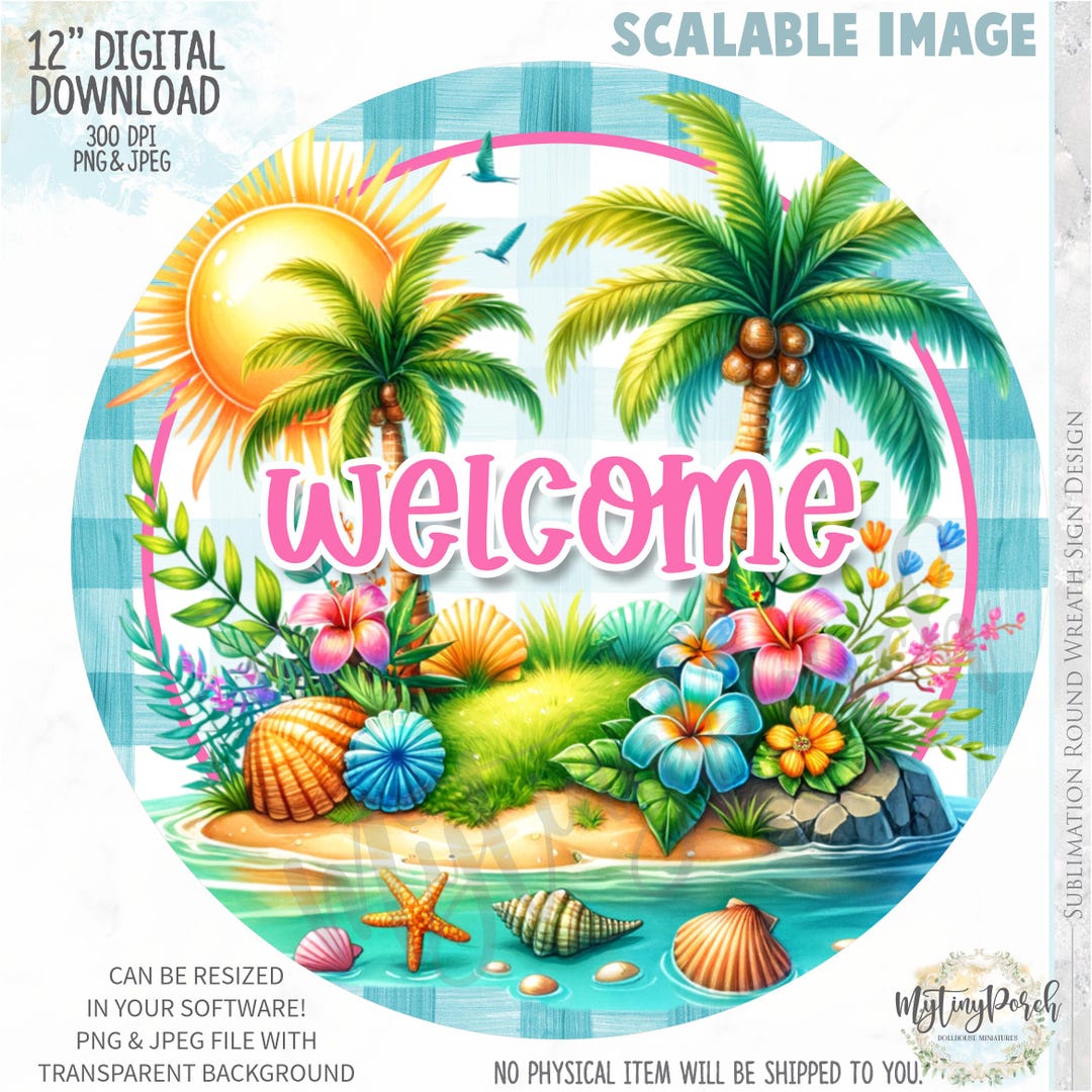 Beach House Welcome Sign: Summer Wreath Design (PNG, JPEG) - Etsy
