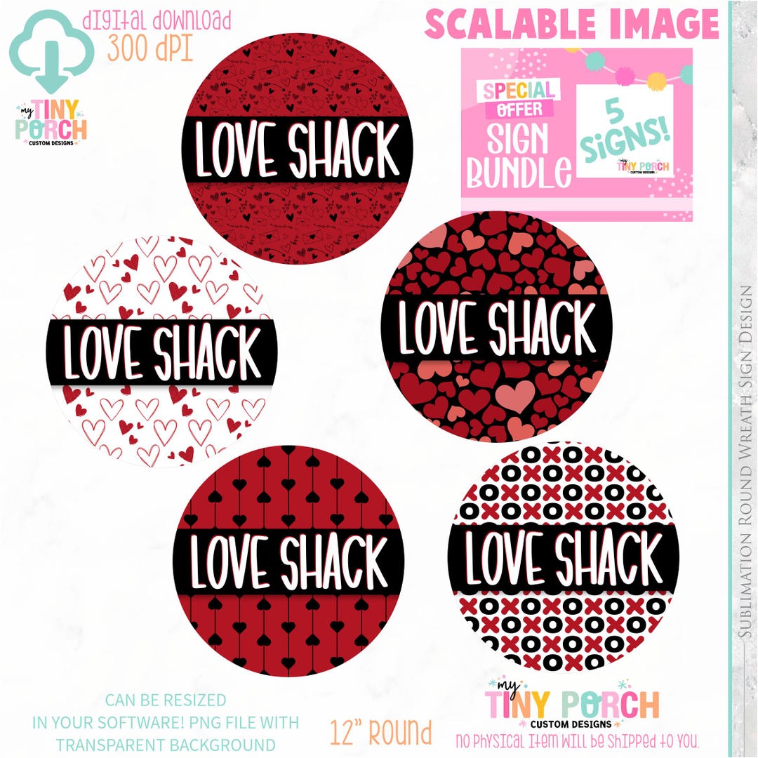 Happy Valentine's Day Hearts & Love Bundle 5 PNG Round Wreath Signs ...