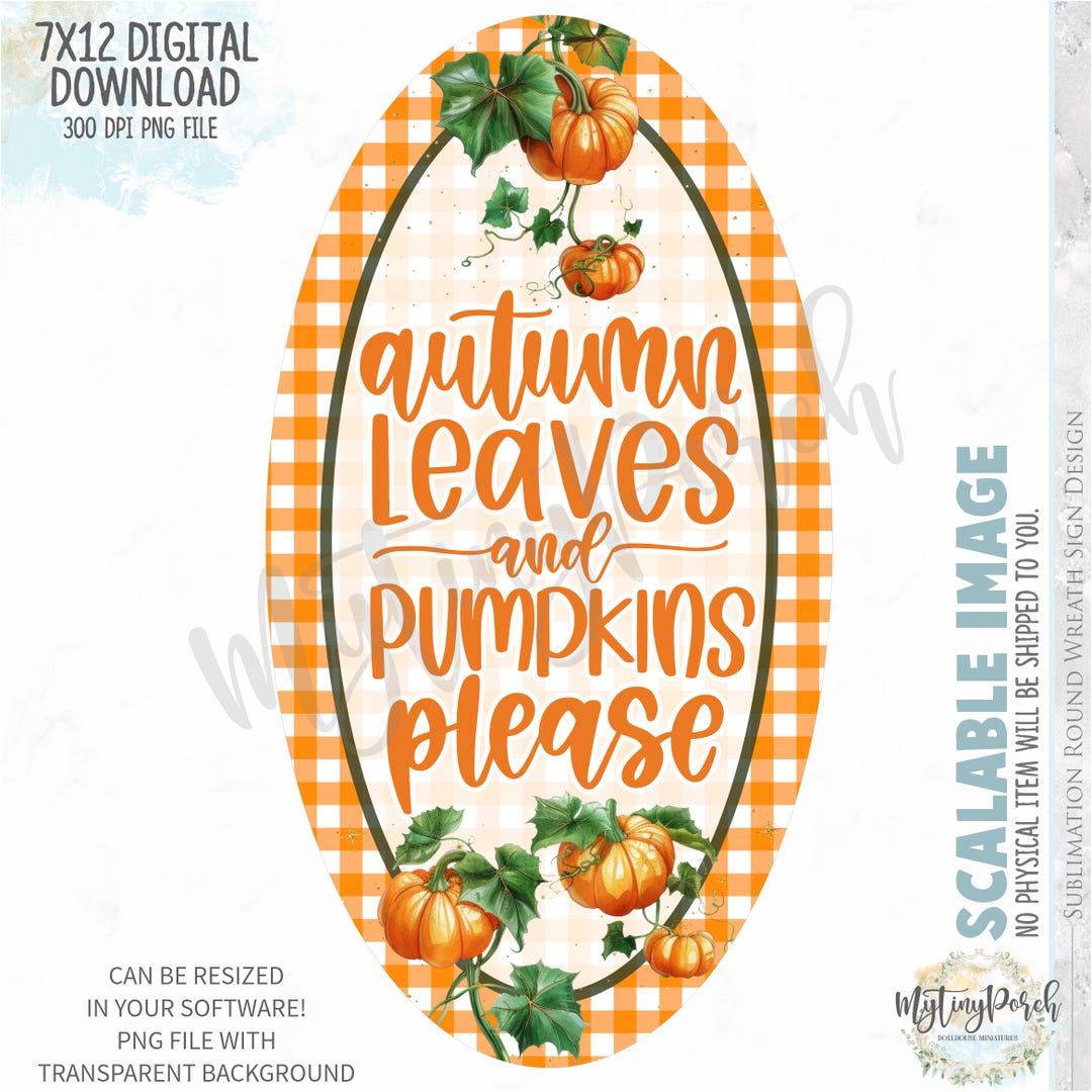 Fall Pumpkin Wreath Sign: Autumn Leaves PNG (digital Download) - Etsy