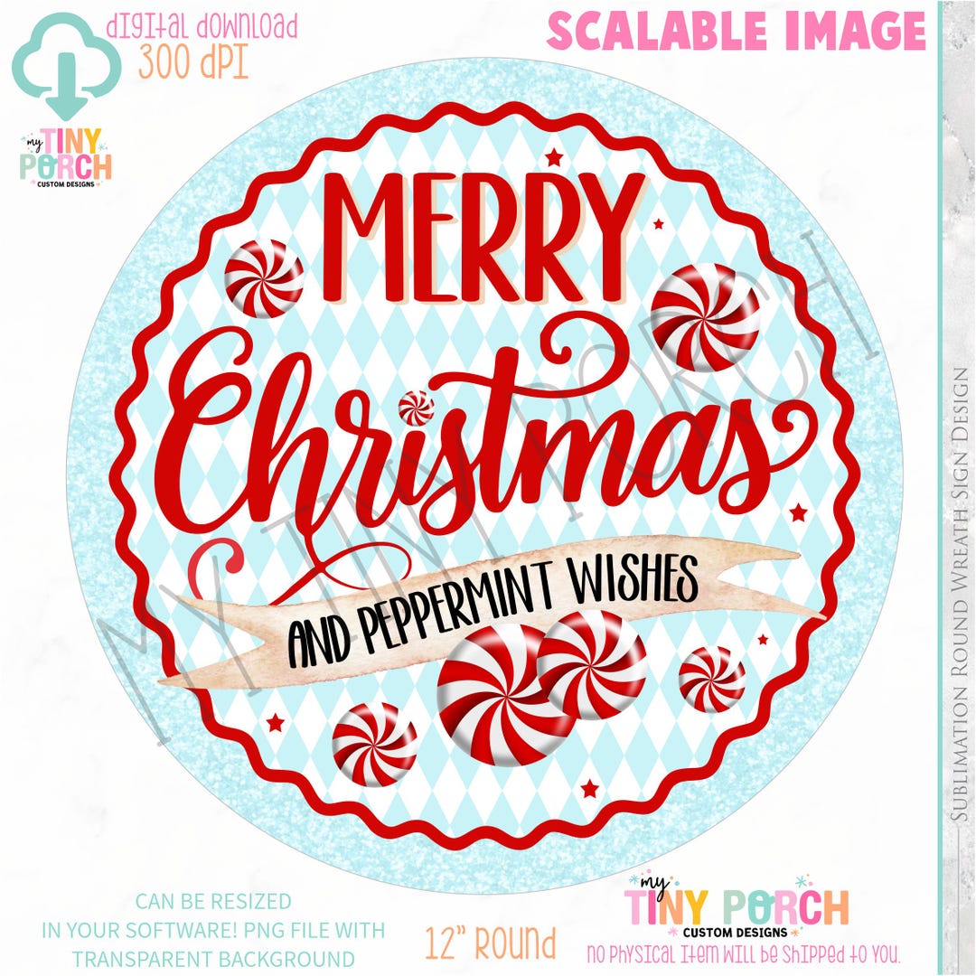 Merry Christmas Peppermint Wreath Sign PNG (digital Download) - Etsy