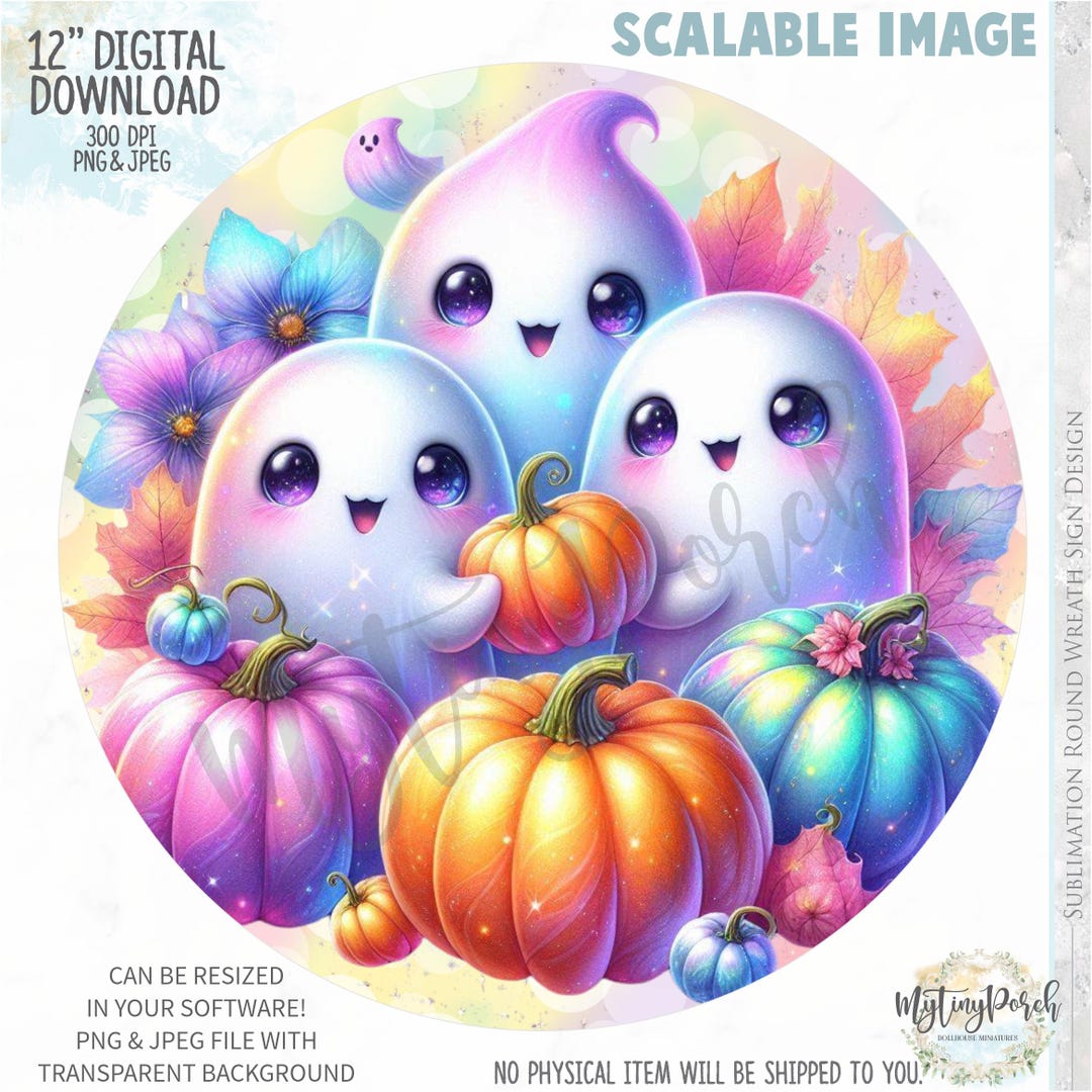 Summerween Ghost Wreath Sign PNG: Glitter Halloween Design (digital ...