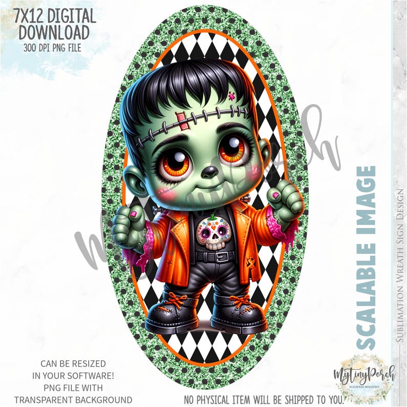 Oval Halloween Frank PNG Sign, Halloween Wreath Sublimation PNG - Etsy