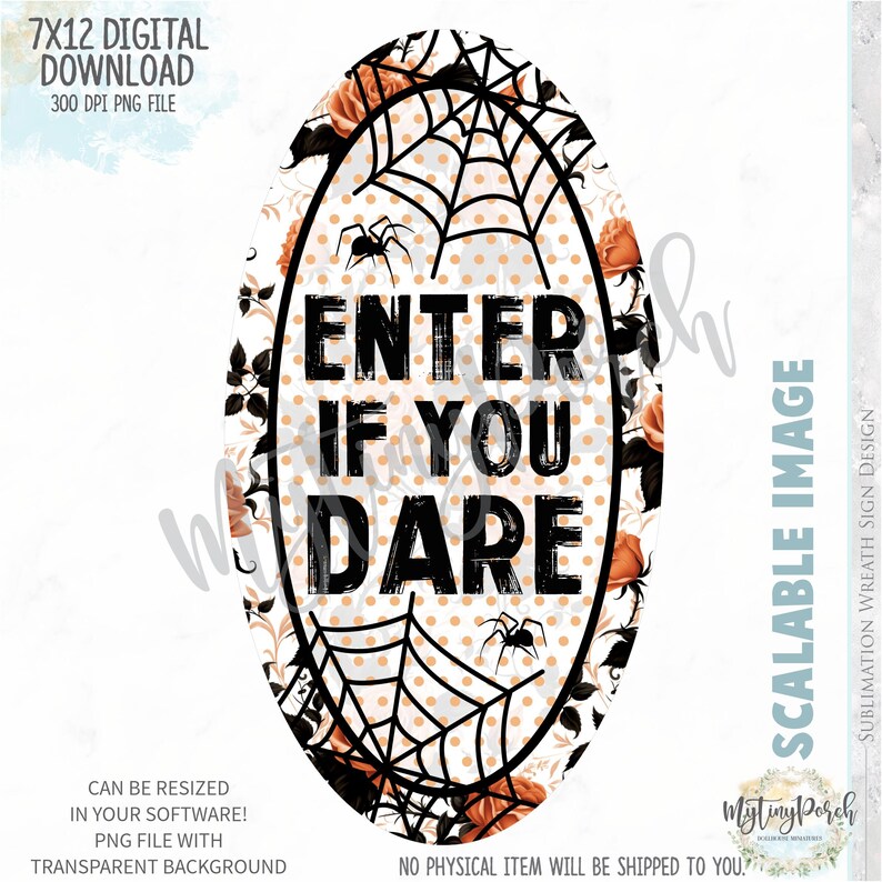 Oval Halloween Enter If You Dare PNG Sign, Halloween Spider Web Wreath ...