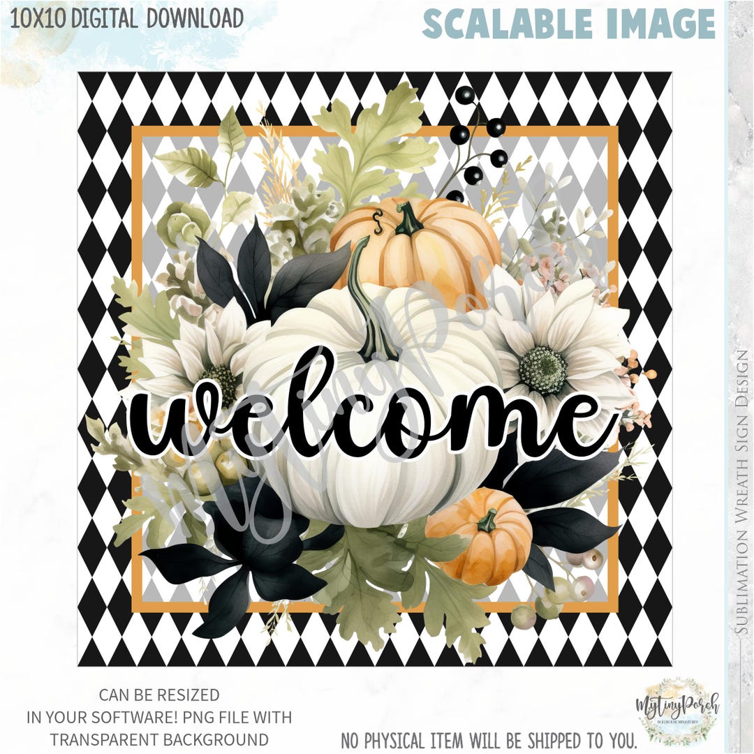 10x10 Square Fall Wreath Sign PNG, Square Fall Pumpkin Wreath Sign PNG ...