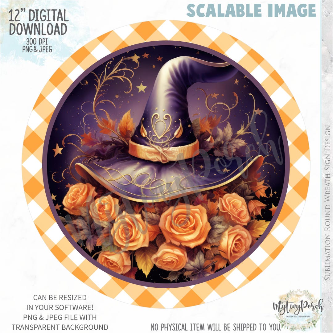 Halloween Floral Wreath PNG: Witch Hat Sign (digital Download) - Etsy
