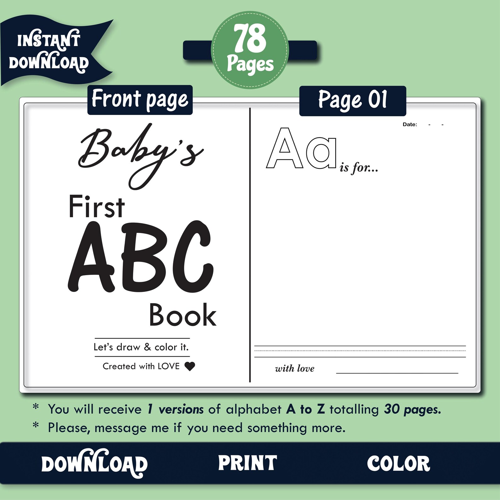 Baby Shower Blank ABC Book, First Alphabet Book, Baby's First ABC Book ...
