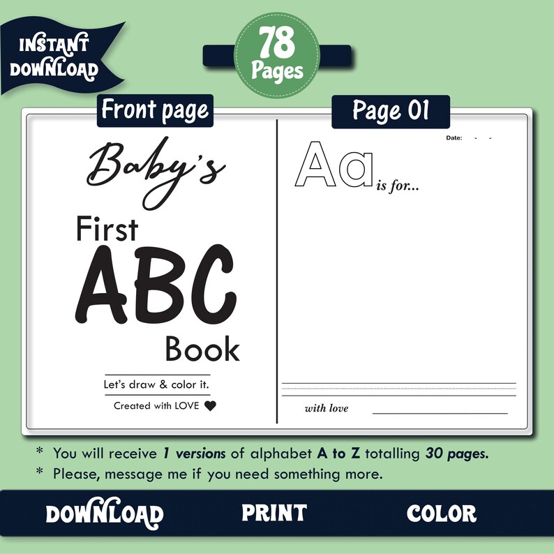 Baby Shower Blank ABC Book, First Alphabet Book, Baby's First ABC Book ...