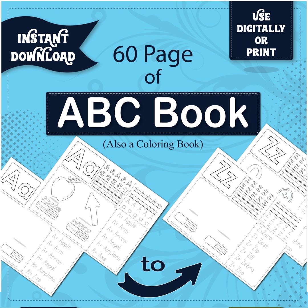 ABC Coloring Book A to Z Alphabet Activities, Easy Baby Shower Activity ...