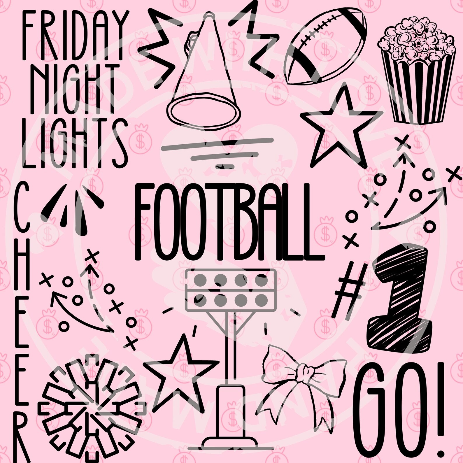 Doodle Football/cheer Svgs - Etsy