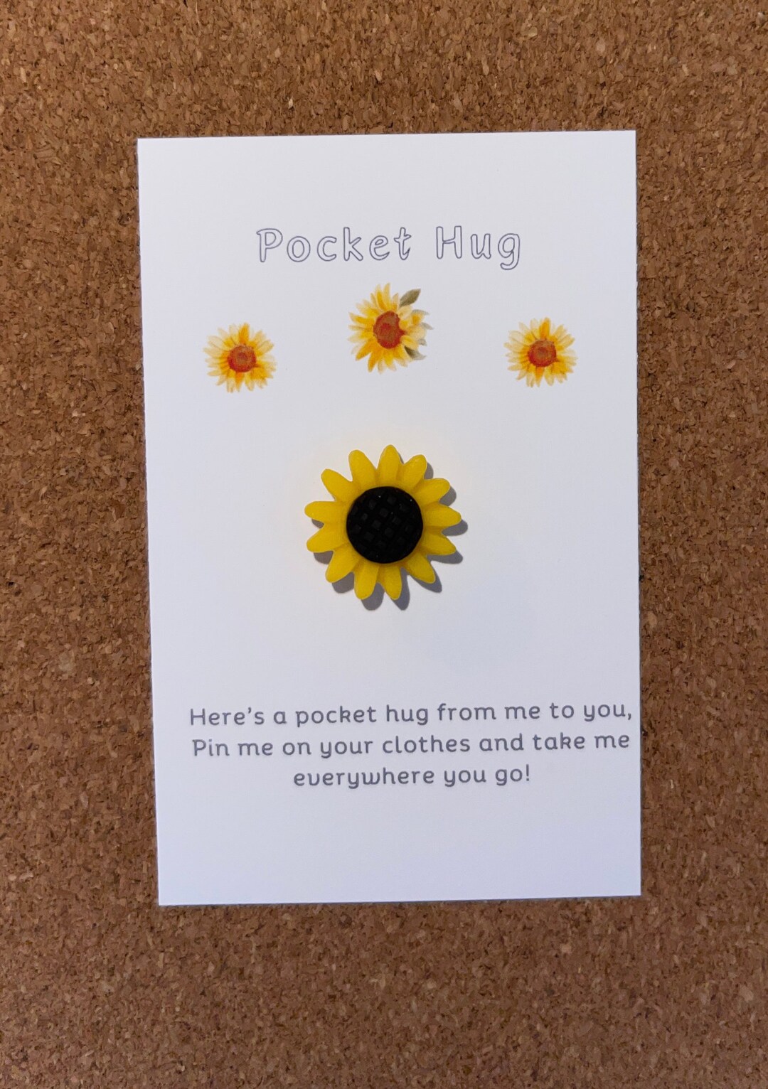 Pocket Hug Sunflower, Sentimental Gift, Mini Resin Sunflower Badge ...