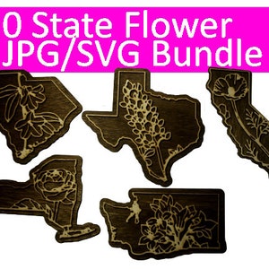 State Flower SVG / Laser Cut Files Bundle, 50 Estados Unidos Png Bundle ...