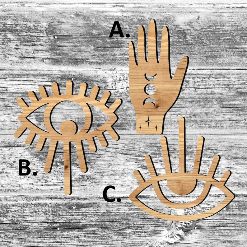 Unfinished Eye Hand Symbols or Painted Wood Cutouts Set Wooden Eyes ...
