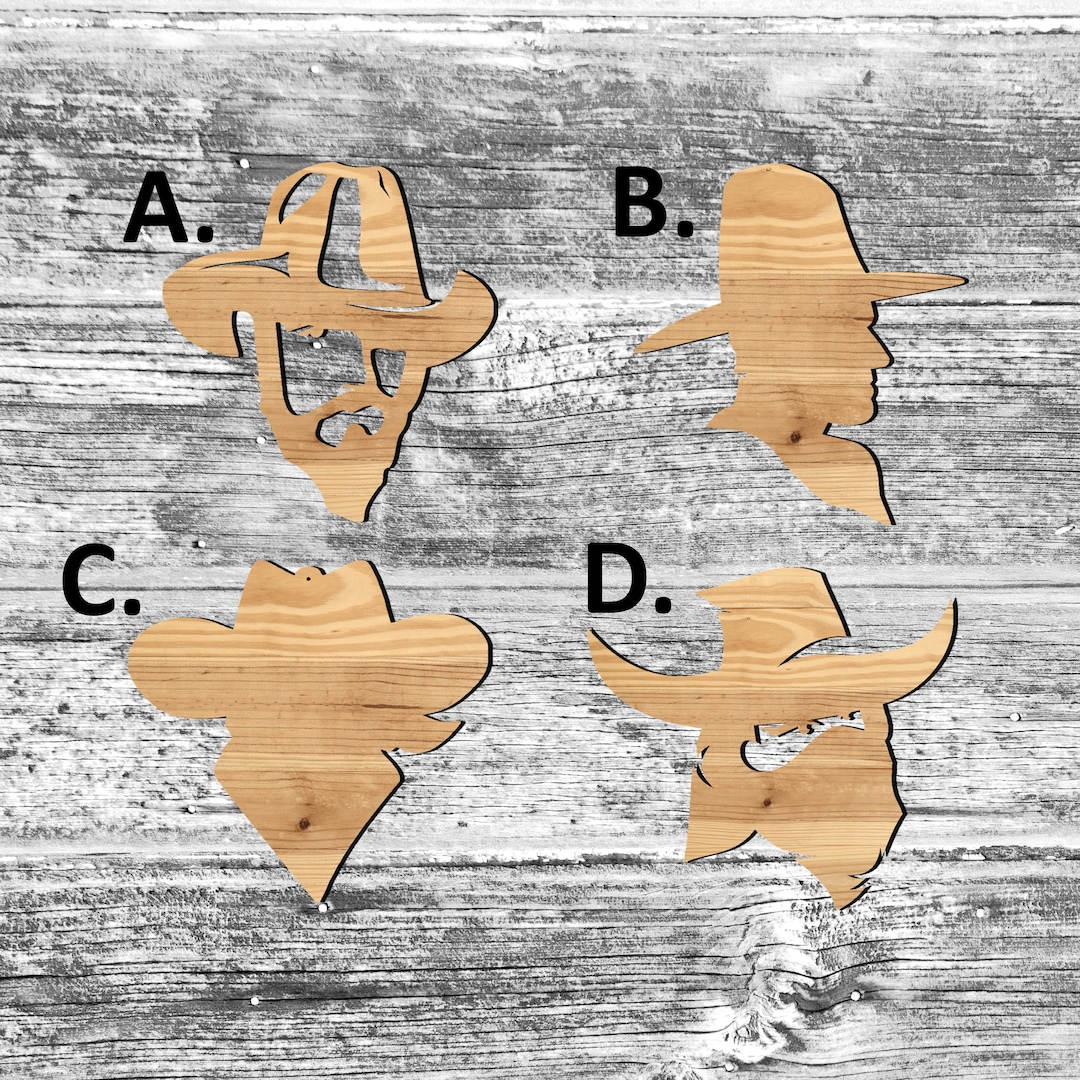 Unfinished Cowboy Face Profile or Painted Wood Cutouts Set Wooden ...