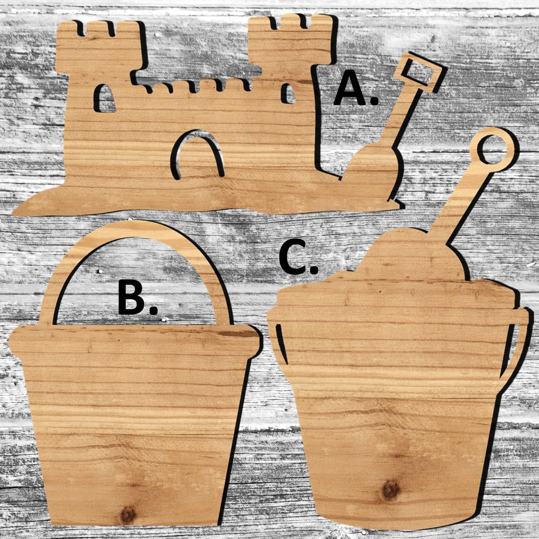 Unfinished Sand Castle Shovel and Bucket or Painted Wood Cutouts Set ...