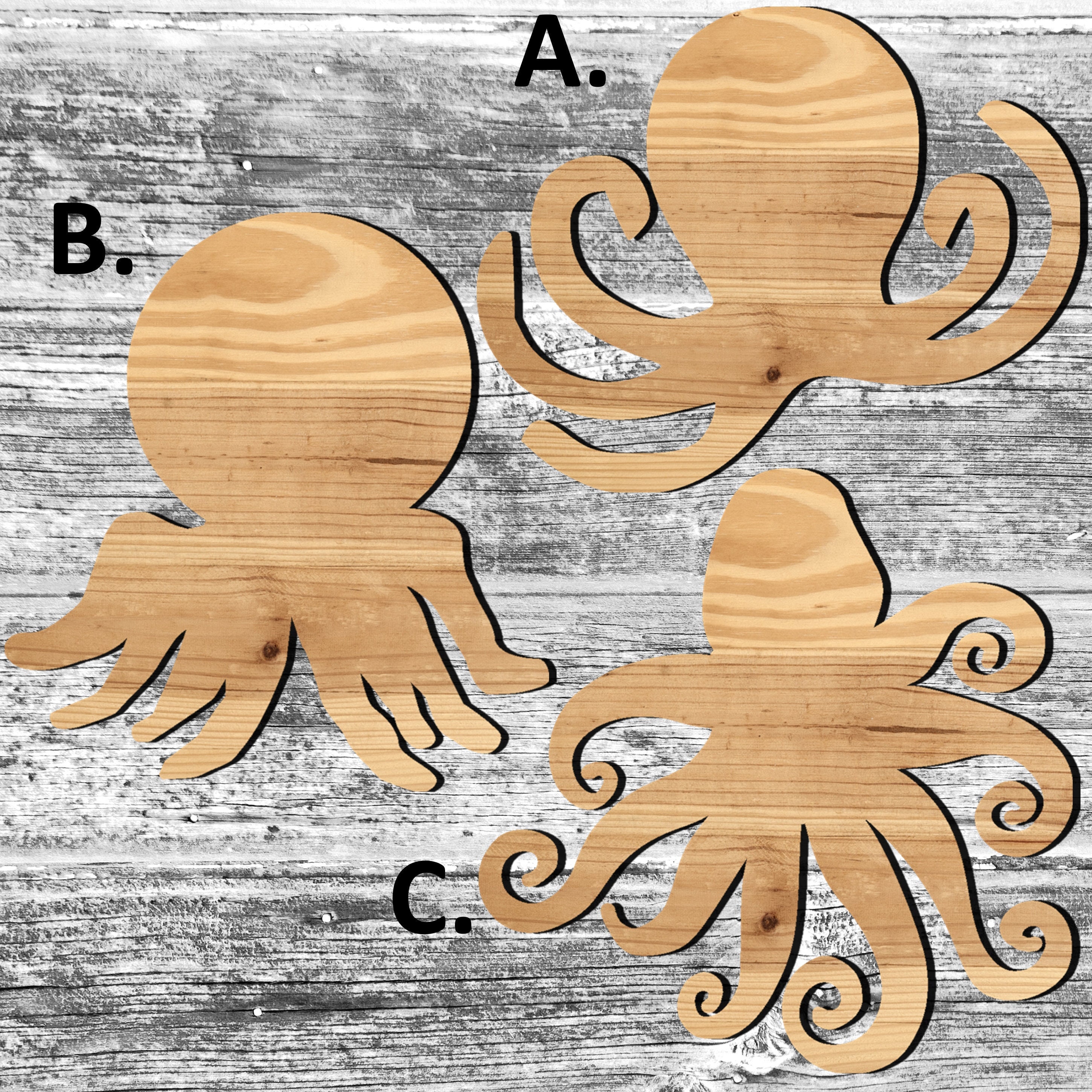 Unfinished Octopus or Painted Wood Cutouts Set, Wooden Octopus, Octopus ...