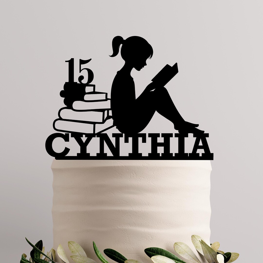 Girl Reading Cake Topper, Reader Topper, Custom Topper, Personalized ...