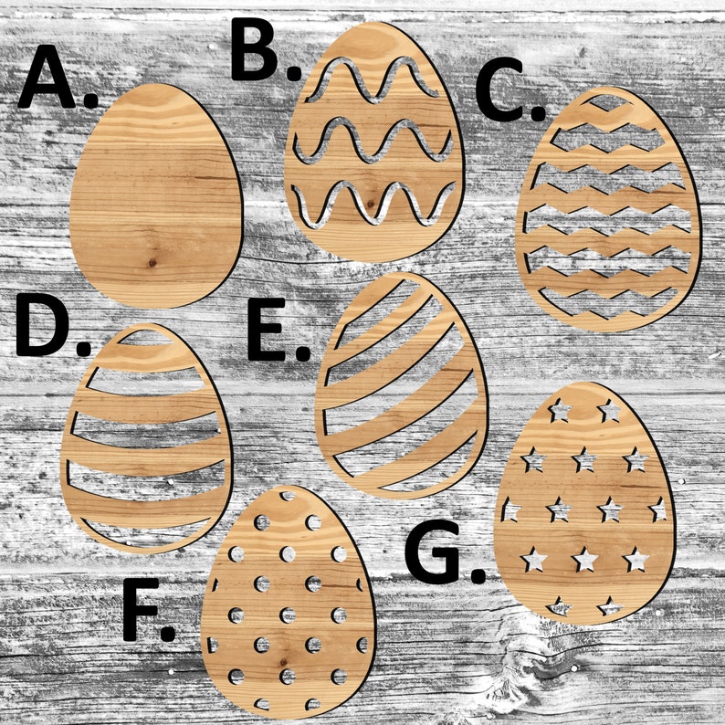 Unfinished Easter Bunny Eggs or Painted Wood Cutouts Set Striped Wooden ...