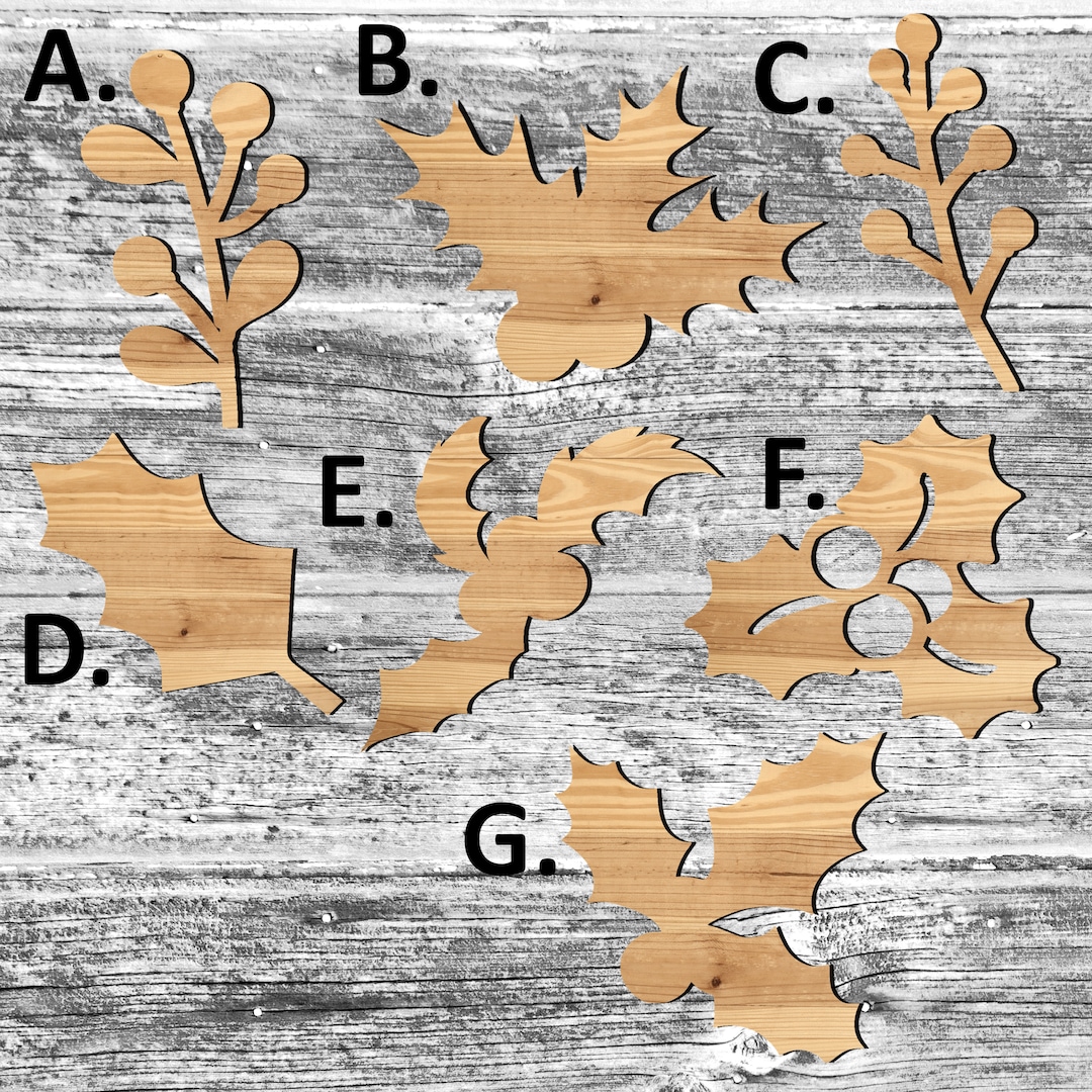 Unfinished Christmas Holly or Painted Wood Cutouts Set Wooden Holly ...