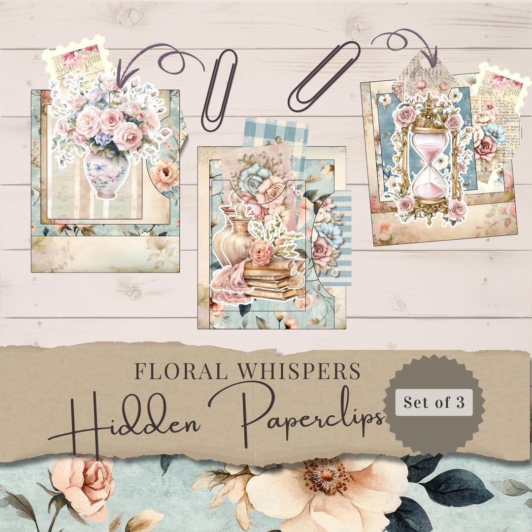 Floral Hidden Paperclip Set of 3: Includes Ephemera, Tags, Fussy Cuts ...
