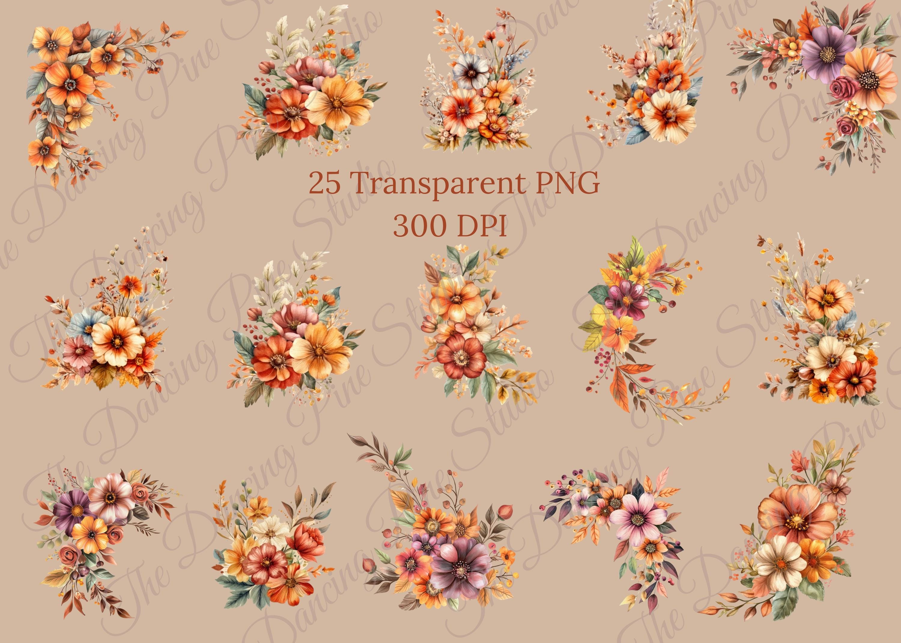 Fall Floral Clipart and Digital Paper, Fall Watercolor Flowers, Junk ...
