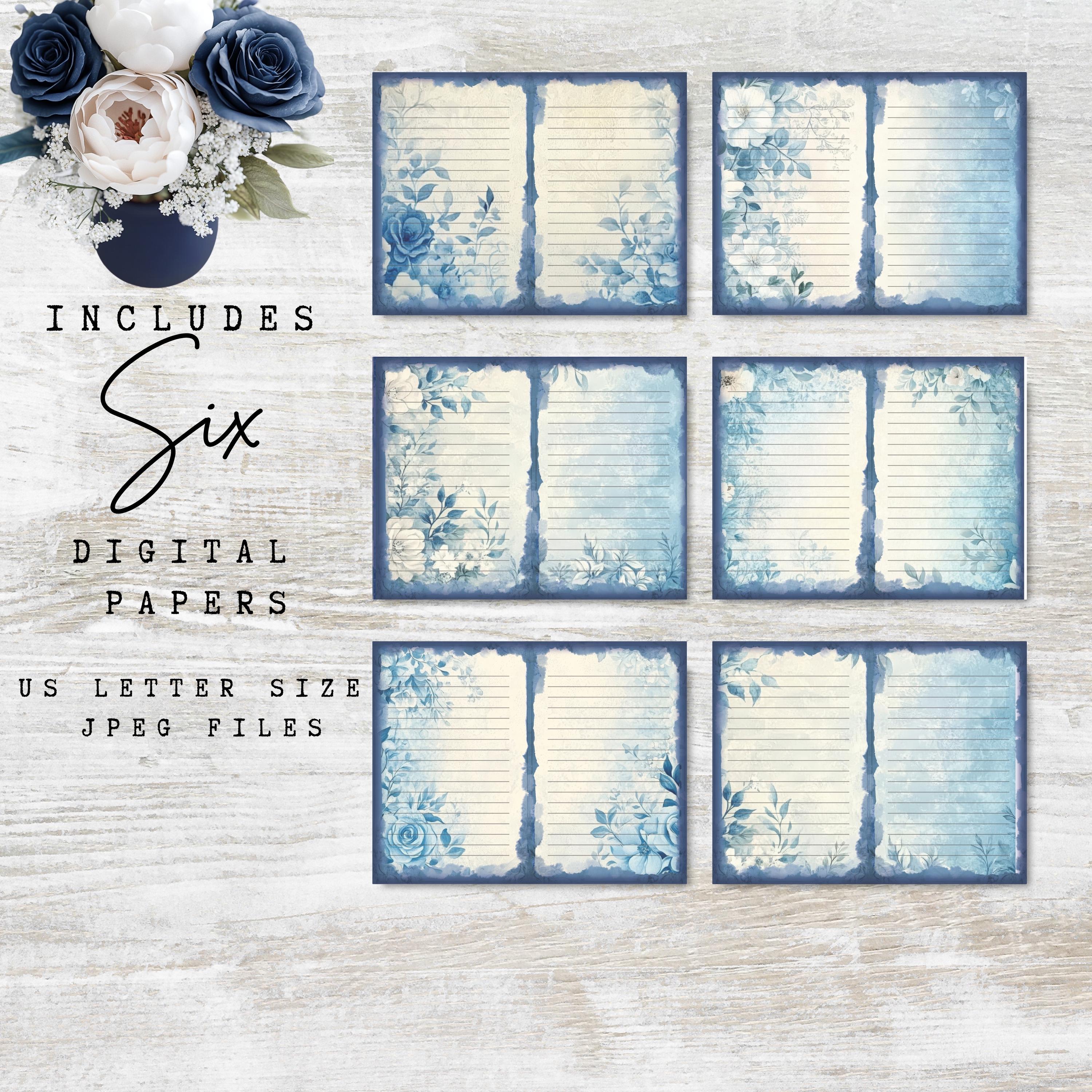 Vintage Blue Floral Junk Journal Pages - Printable Writing Paper Set ...
