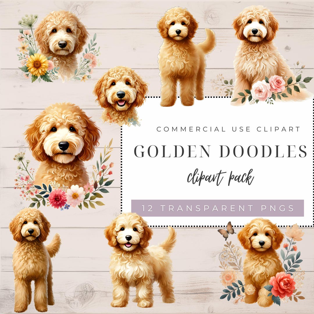 Watercolor Golden Doodle Clipart Pack - 12 Adorable Dog Illustrations ...