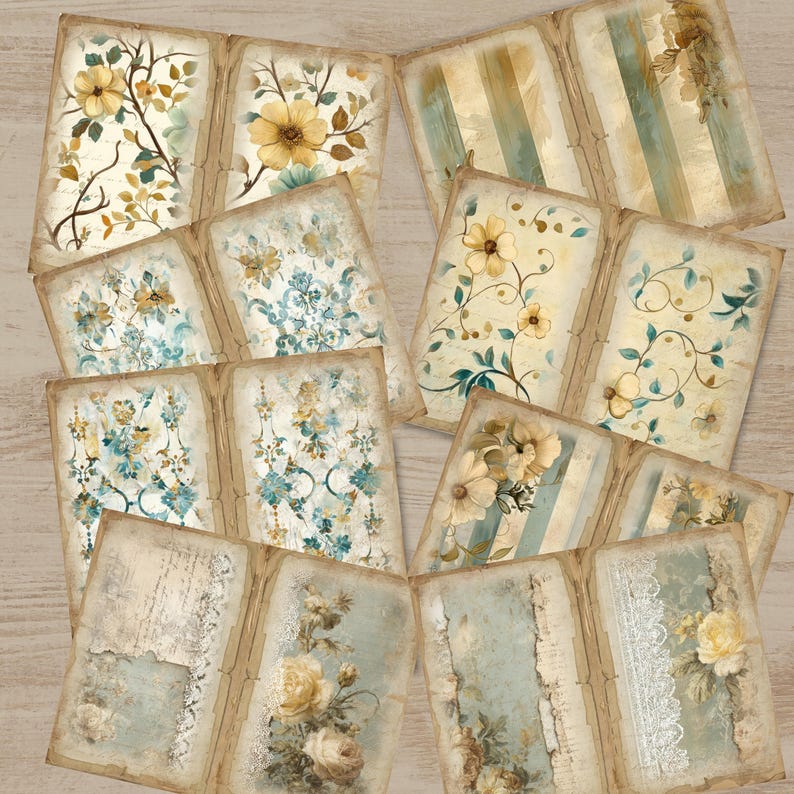 Vintage Journal Pages: Tuscan Relics Floral Collage (printable Blue ...