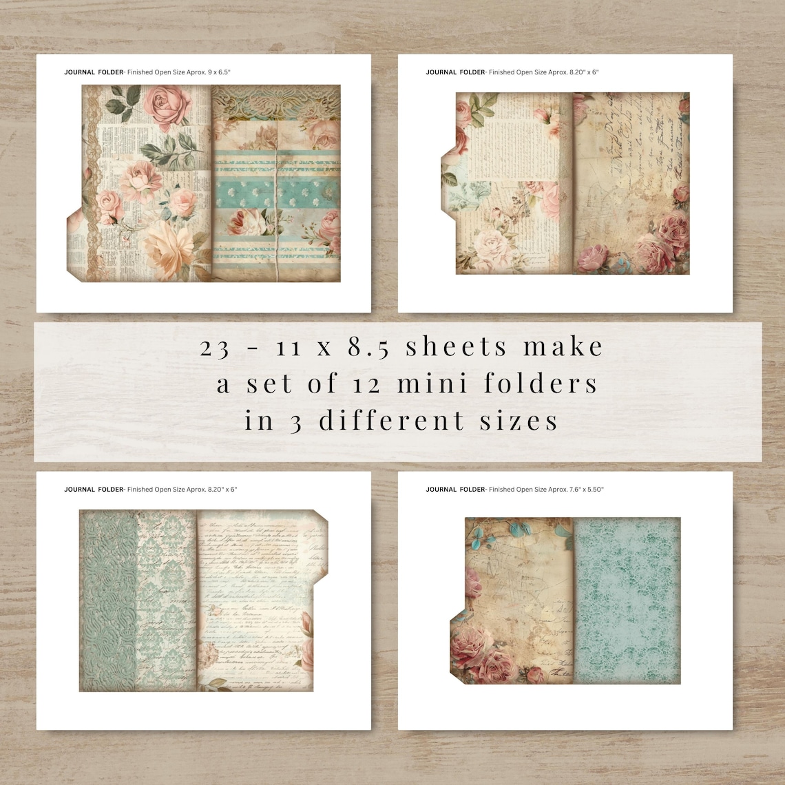 Set di mini cartelle floreali vintage: tasche stampabili per junk ...