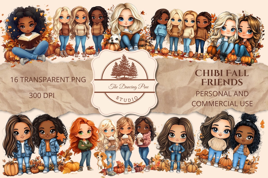 Chibi Girl | Fall Clipart | Best Friends | Winter Girl Clipart | Autumn ...