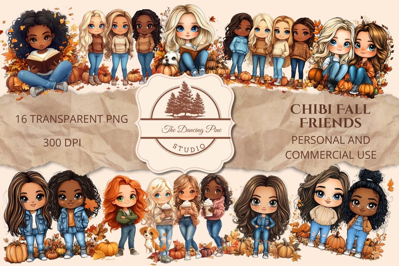 Chibi Girl | Fall Clipart | Best Friends | Winter Girl Clipart | Autumn ...