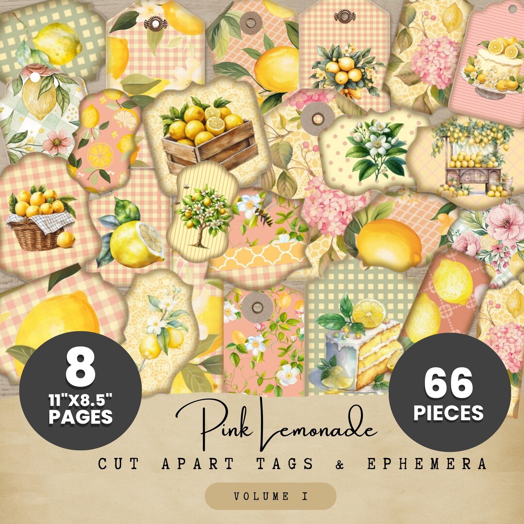 Pink Lemonade Tags and Junk Journal Ephemera, Lemon Printable Summer ...