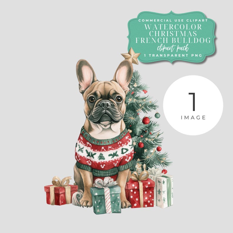 Christmas French Bulldog Clipart, Sublimation, Scrapbook, Frenchie Png ...