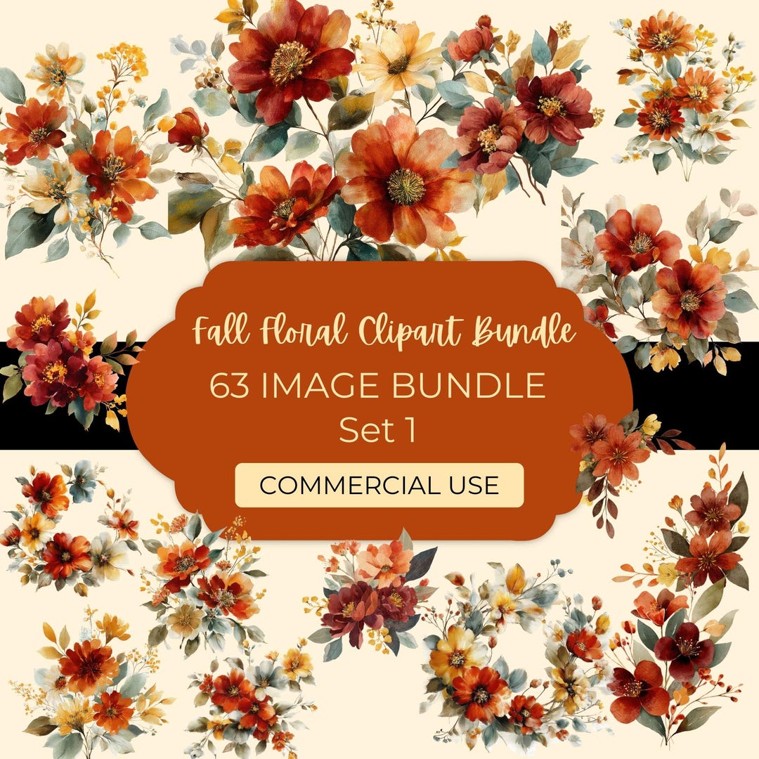 Fall Floral Clipart Bundle Autumn Flower PNG Watercolor Arrangements ...