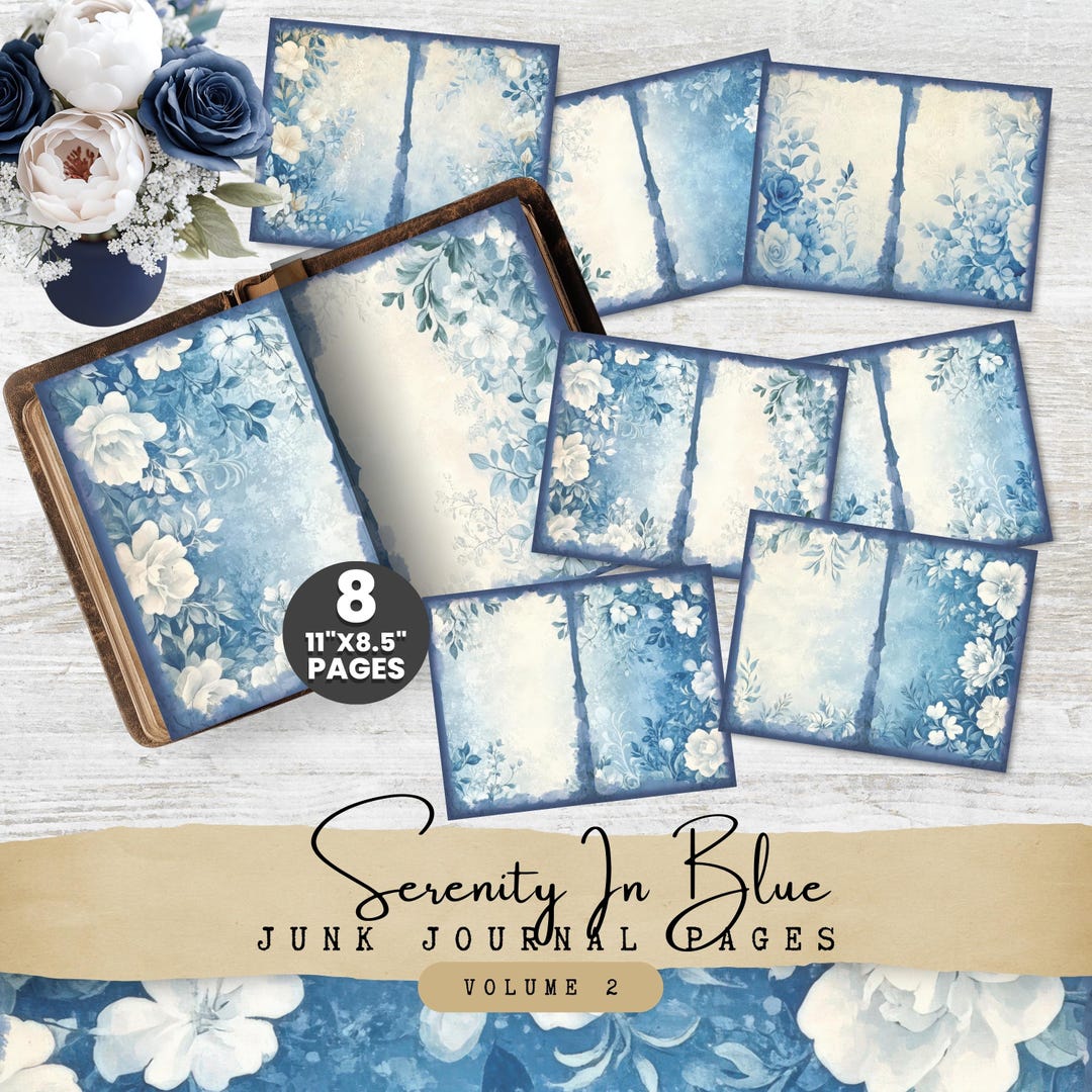 Blue Junk Journal Pages Set 2 | Serenity in Blue Printable Papers ...