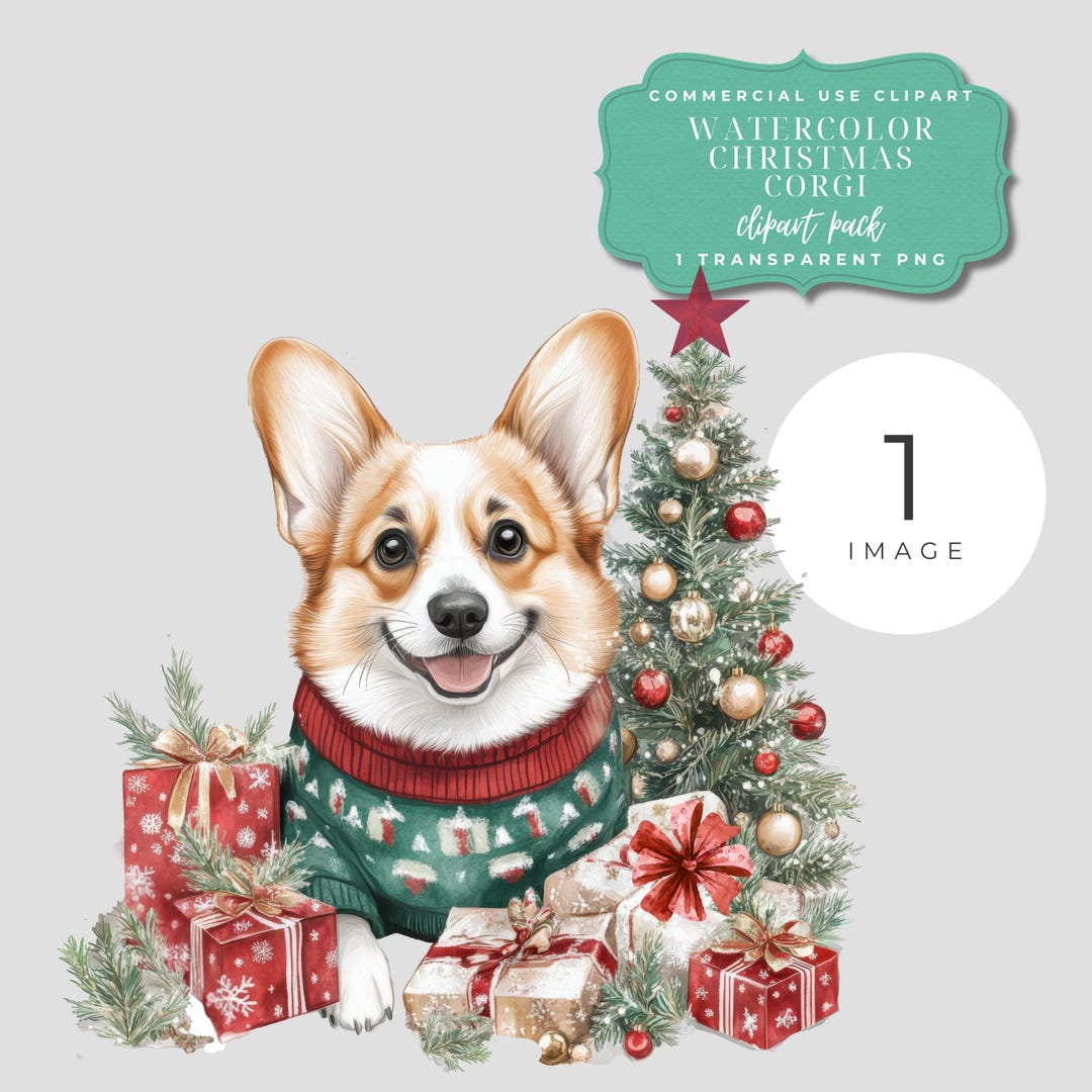 Christmas Corgi Clipart - Festive Dog Holiday Art for Junk Journals ...